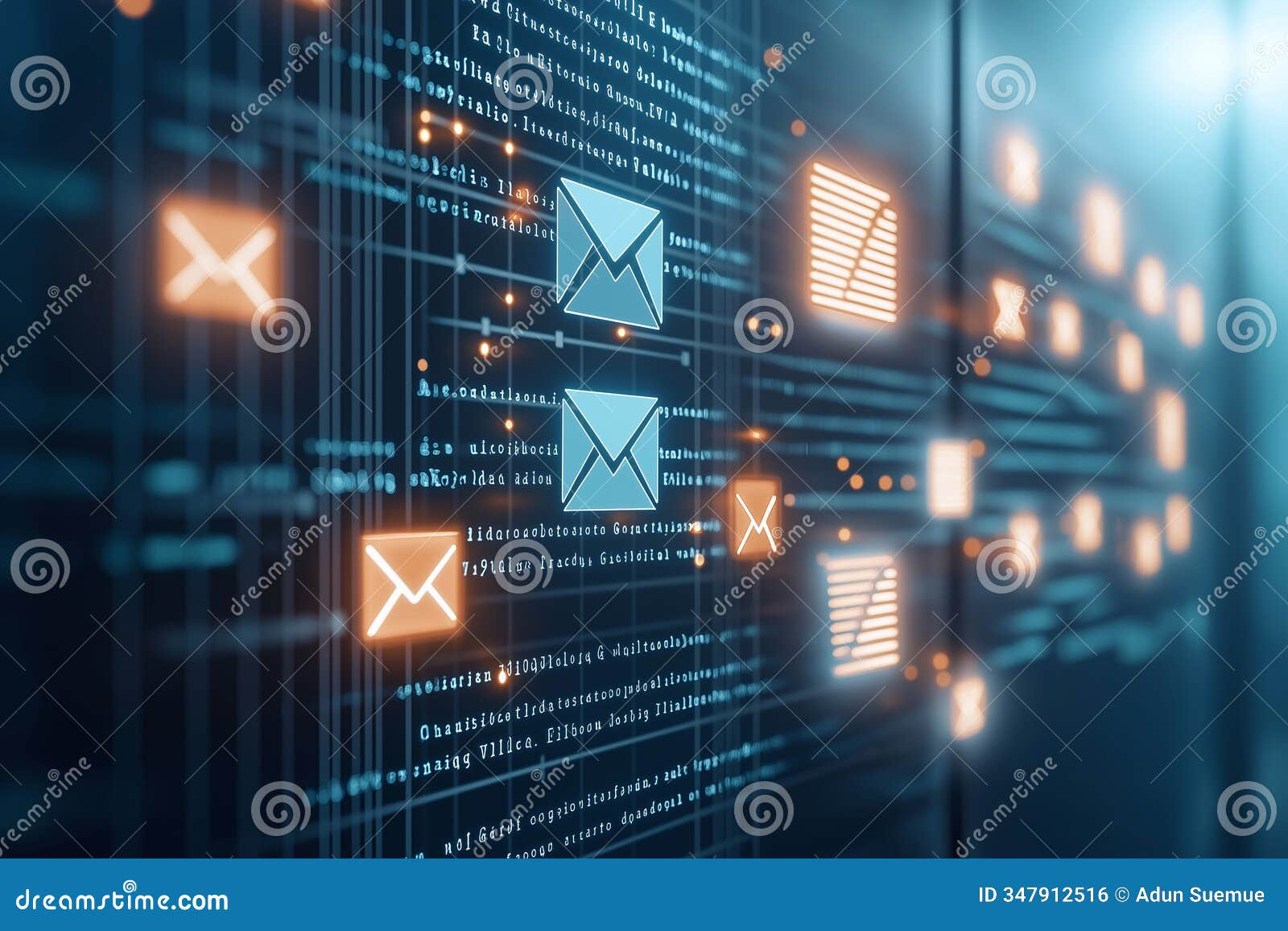 A Digital Panel Displays Email Icons and Network Lines Symbolizing ...