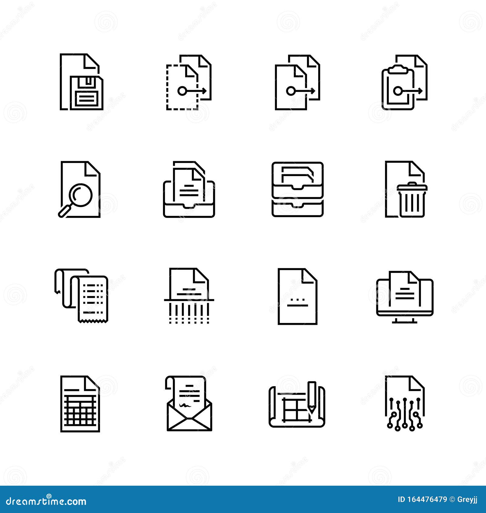 Digital and Paper Documents Icons in Thin Line Style Stock Vector ...
