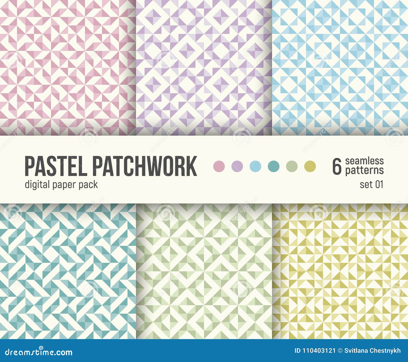 Digital Paper Pack, 6 Abstract Patterns, Pastel Patchwork Textures ...