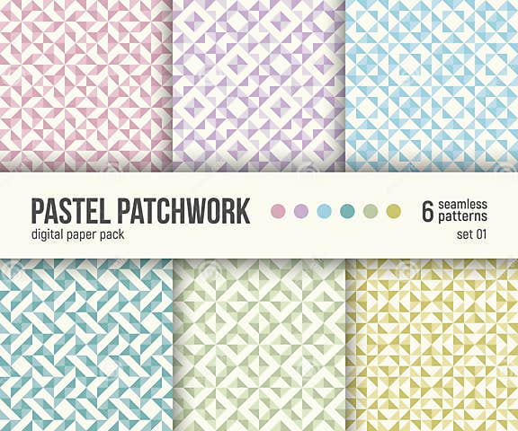 Digital Paper Pack, 6 Abstract Patterns, Pastel Patchwork Textures ...