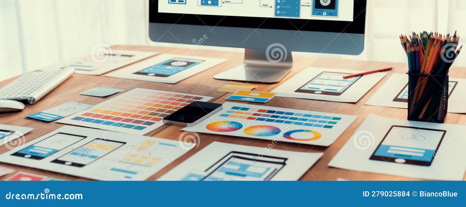 Digital Wireframe Design for Web or Mobile App UI on Laptop. Scrutinize ...