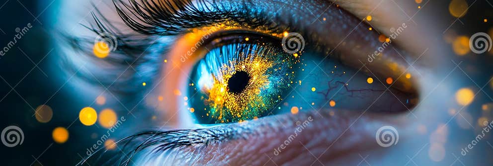 Digital Particles Exploding from Iridescent Blue Human Eye, Sci-Fi ...