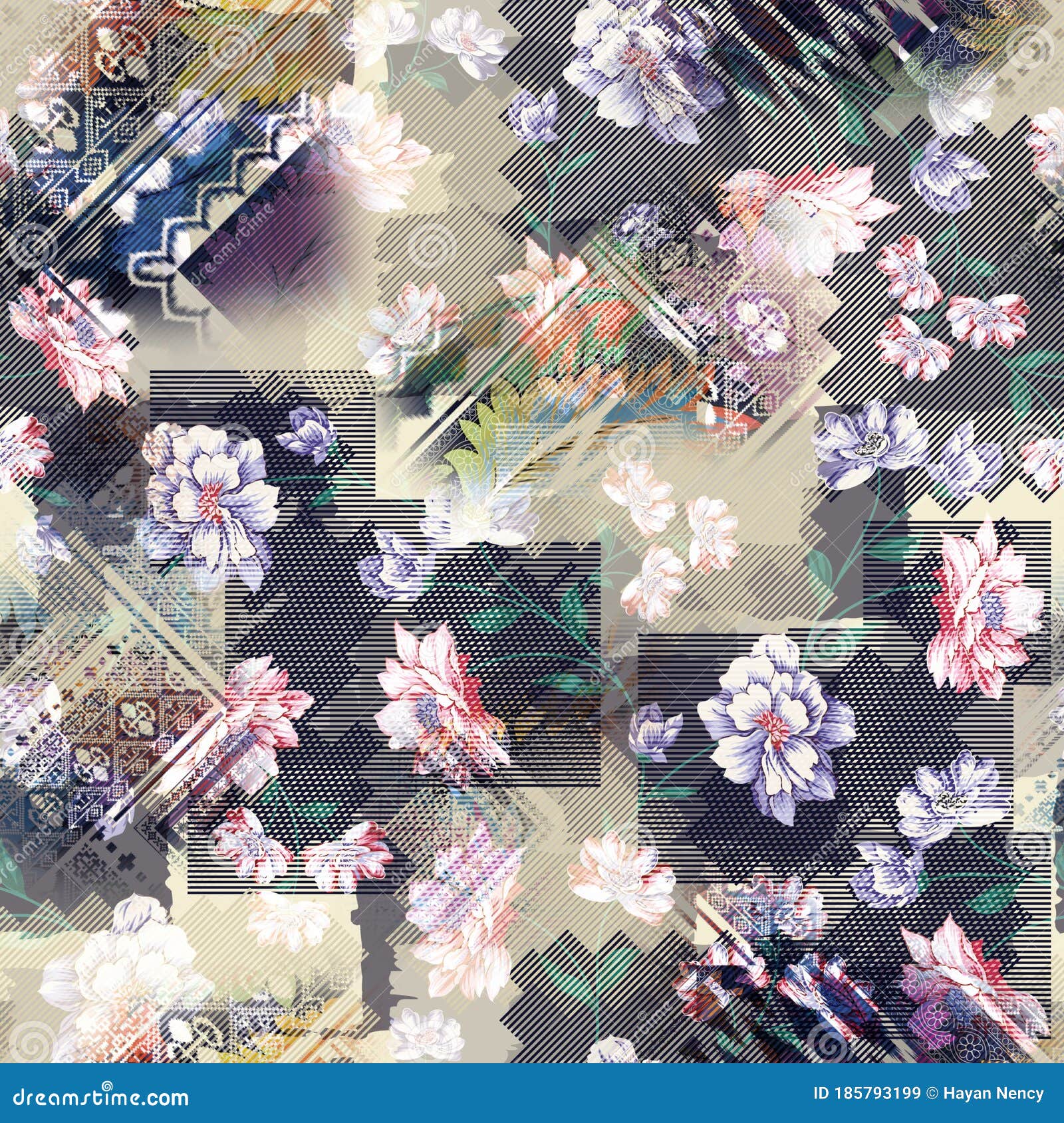 Watercolor Digital Patchwork Pattern on Background Stock Illustration ...