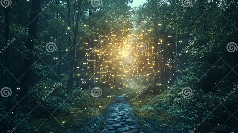 The Digital Path: Where Nature Meets Technology Stock Image - Image of ...