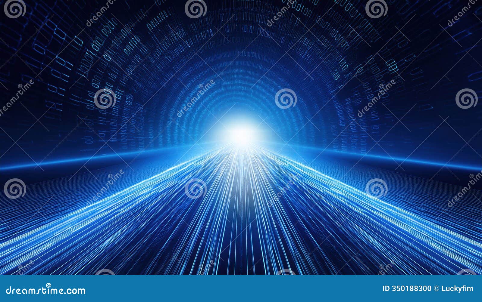 Digital Pathway Illuminated by Blue Lights and Flowing Binary Code ...