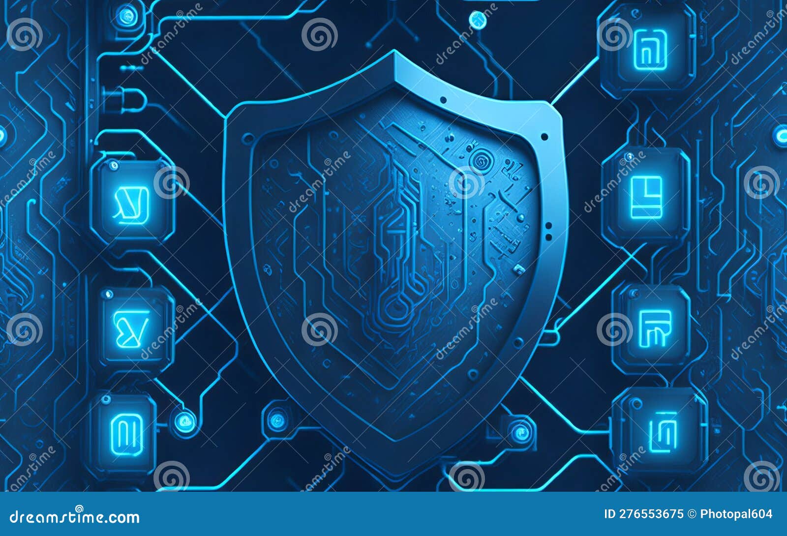 The Digital Pattern Depicts a Shield with a Lock on it, Surrounded by ...