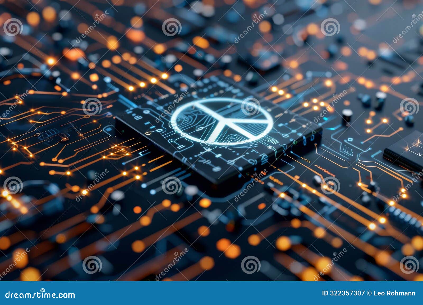 Digital Peace Symbol Integrated into a High Tech Circuit Board ...