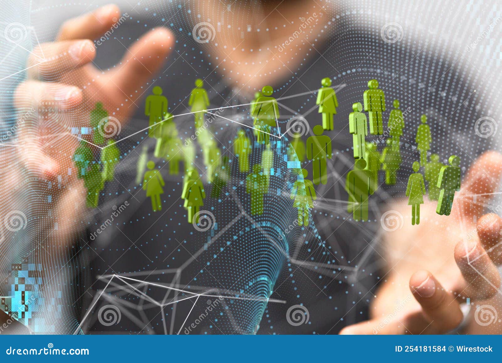 Digital People Icons Hovering between Hands. Stock Photo - Image of ...