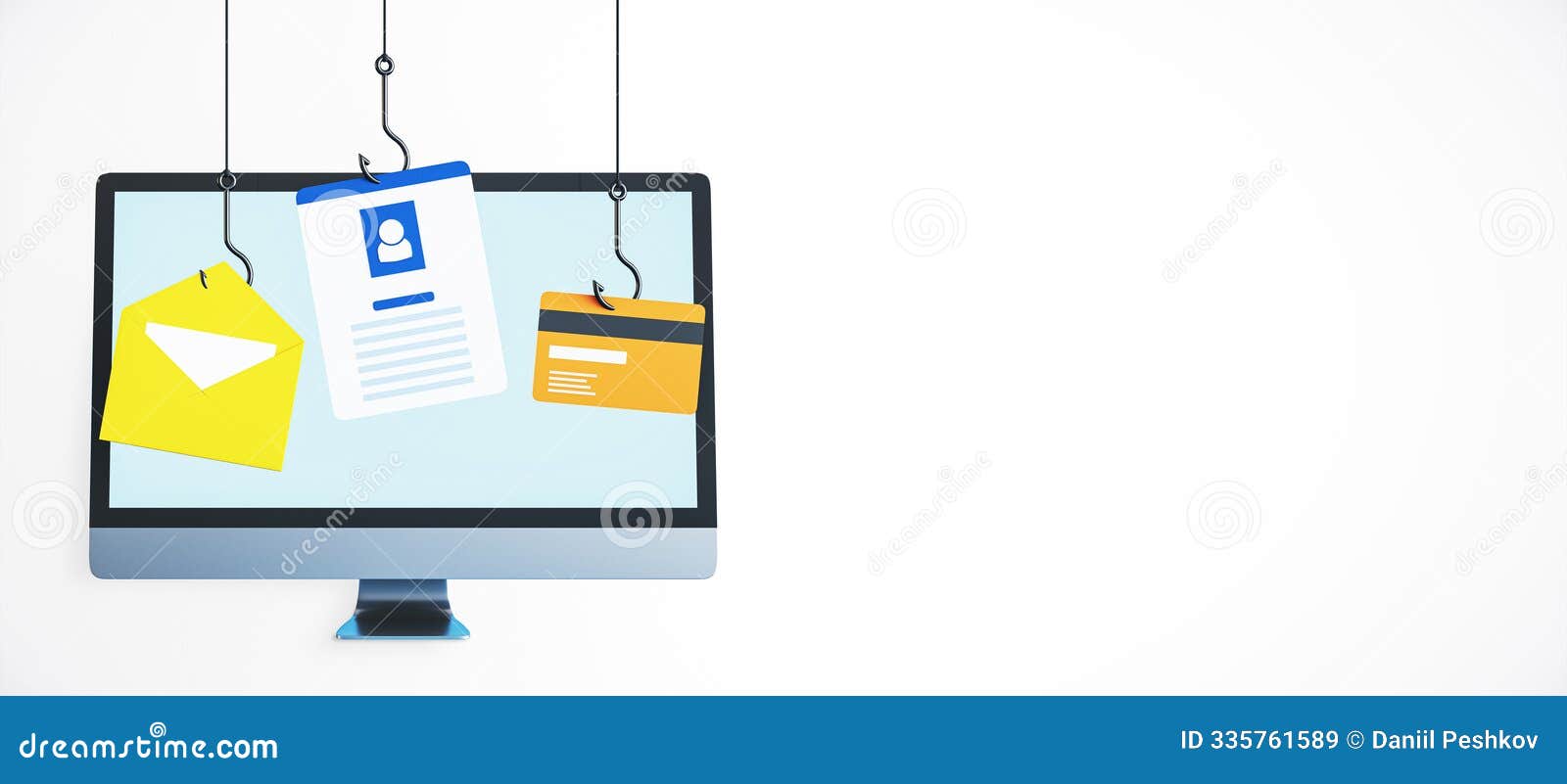 Phishing Concept. Stealing Credit Card With Fishing Hook. 3D Rendered ...