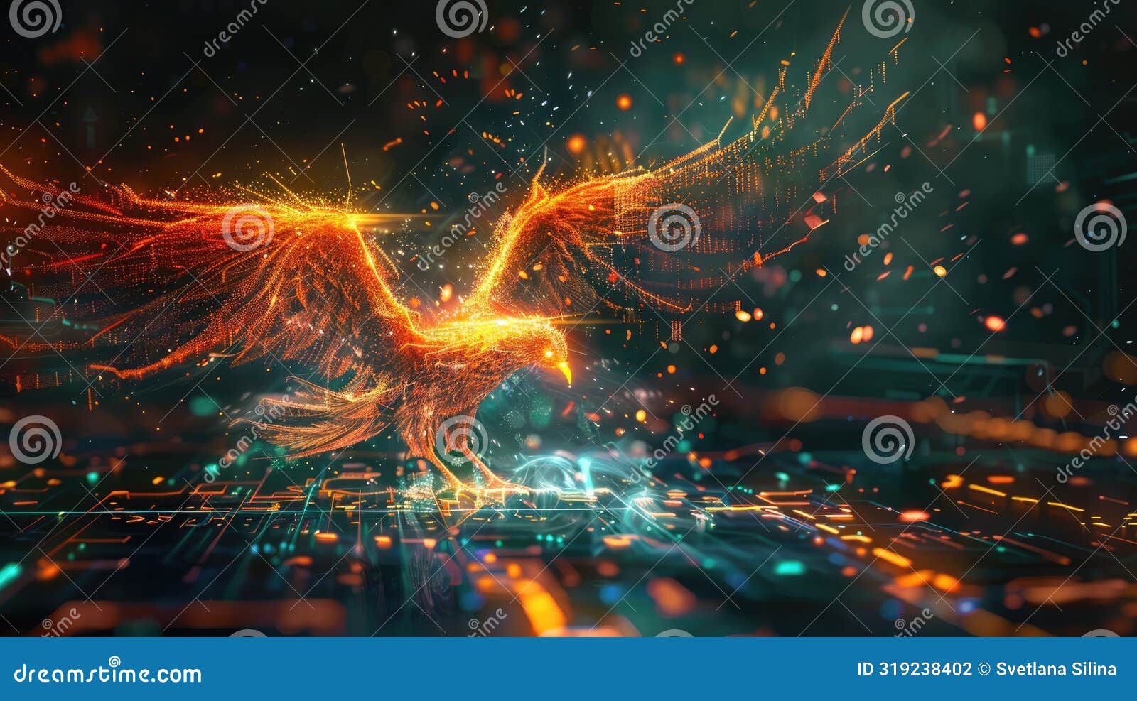 A Digital Phoenix Ascends from Outdated Data, Showing Rebirth and ...