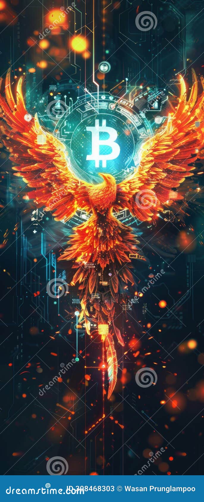 A Digital Phoenix Rising from the Ashes of a Hacked System Clutching a ...