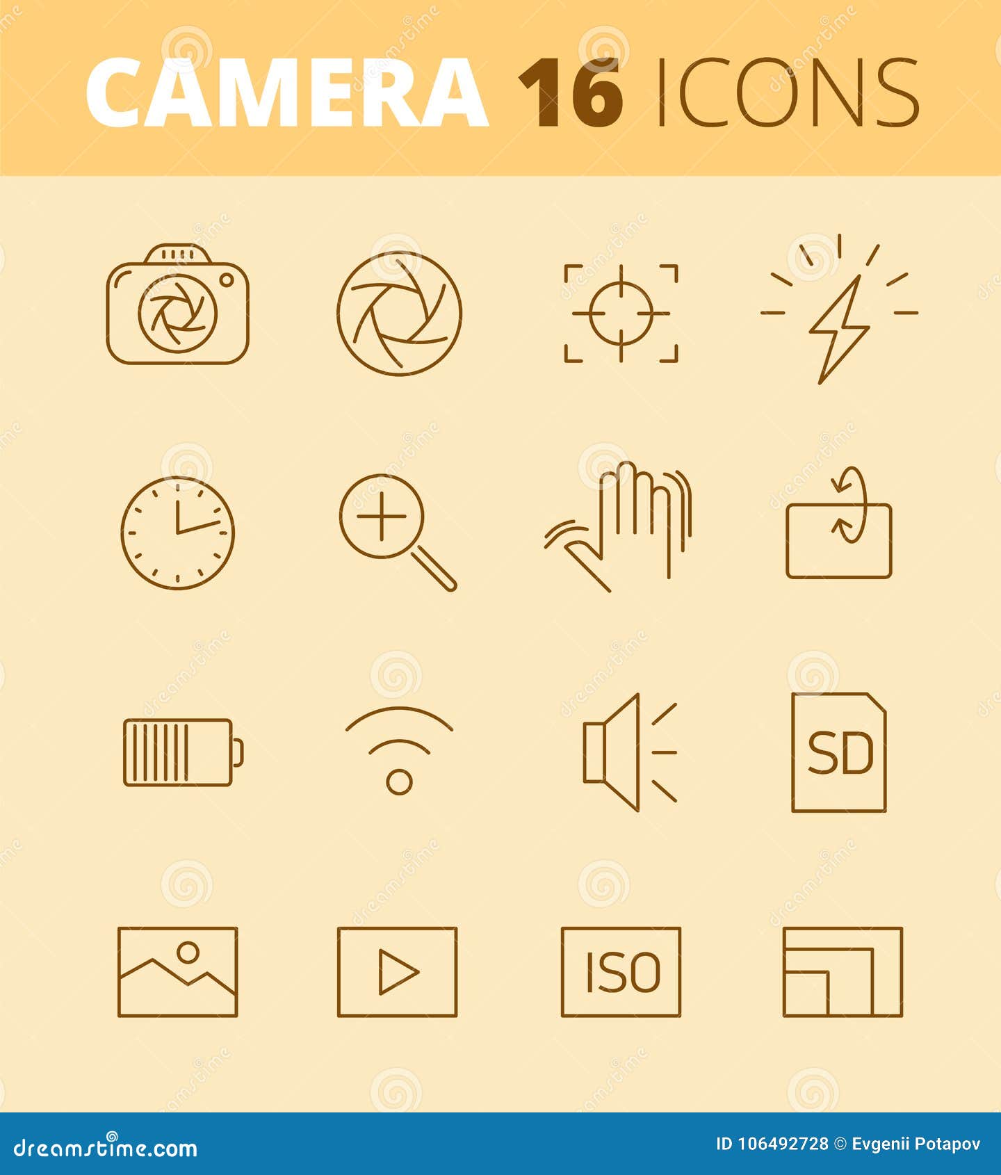 Digital Photo Camera Line Symbols. Vector Thin Outline Icon Set. Stock ...