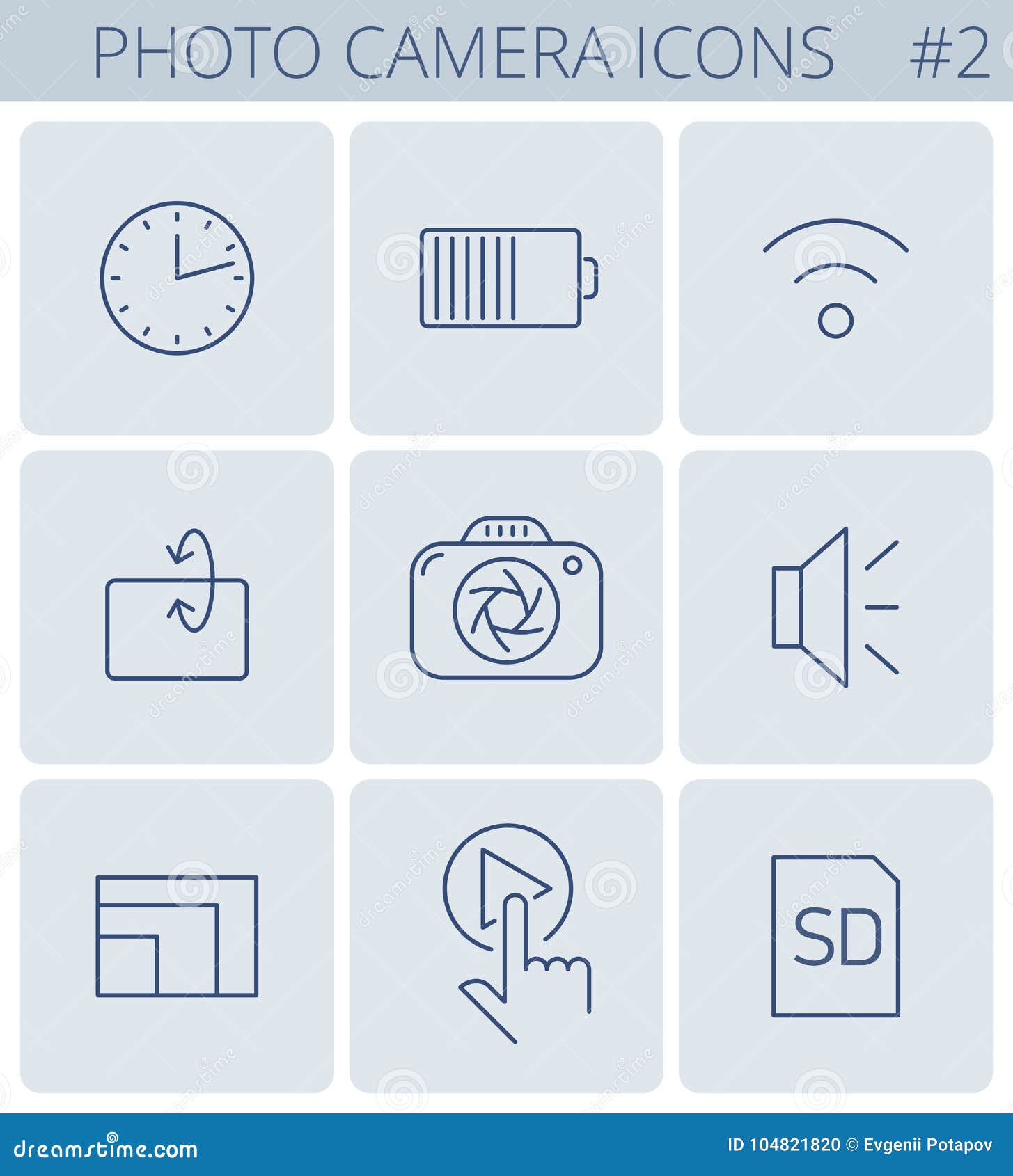 Digital Photo Camera Line Symbols. Vector Thin Outline Icon Set. Stock ...