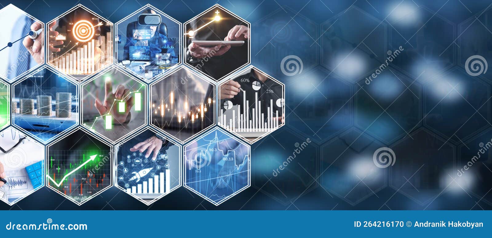 Digital Pictures of Business Graphs with a Hexagonal Forms Stock Photo ...
