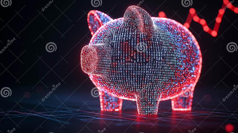 Digital Piggy Bank Made of Glowing Binary Code Symbolizing Savings and ...