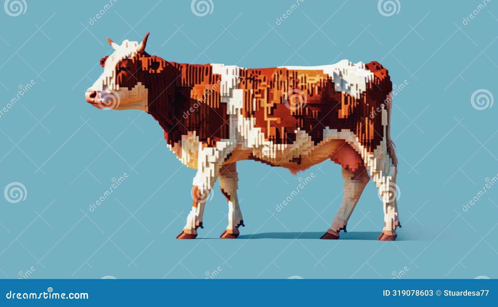 Digital Pixel Art Cow on Blue Background Stock Image - Image of design ...