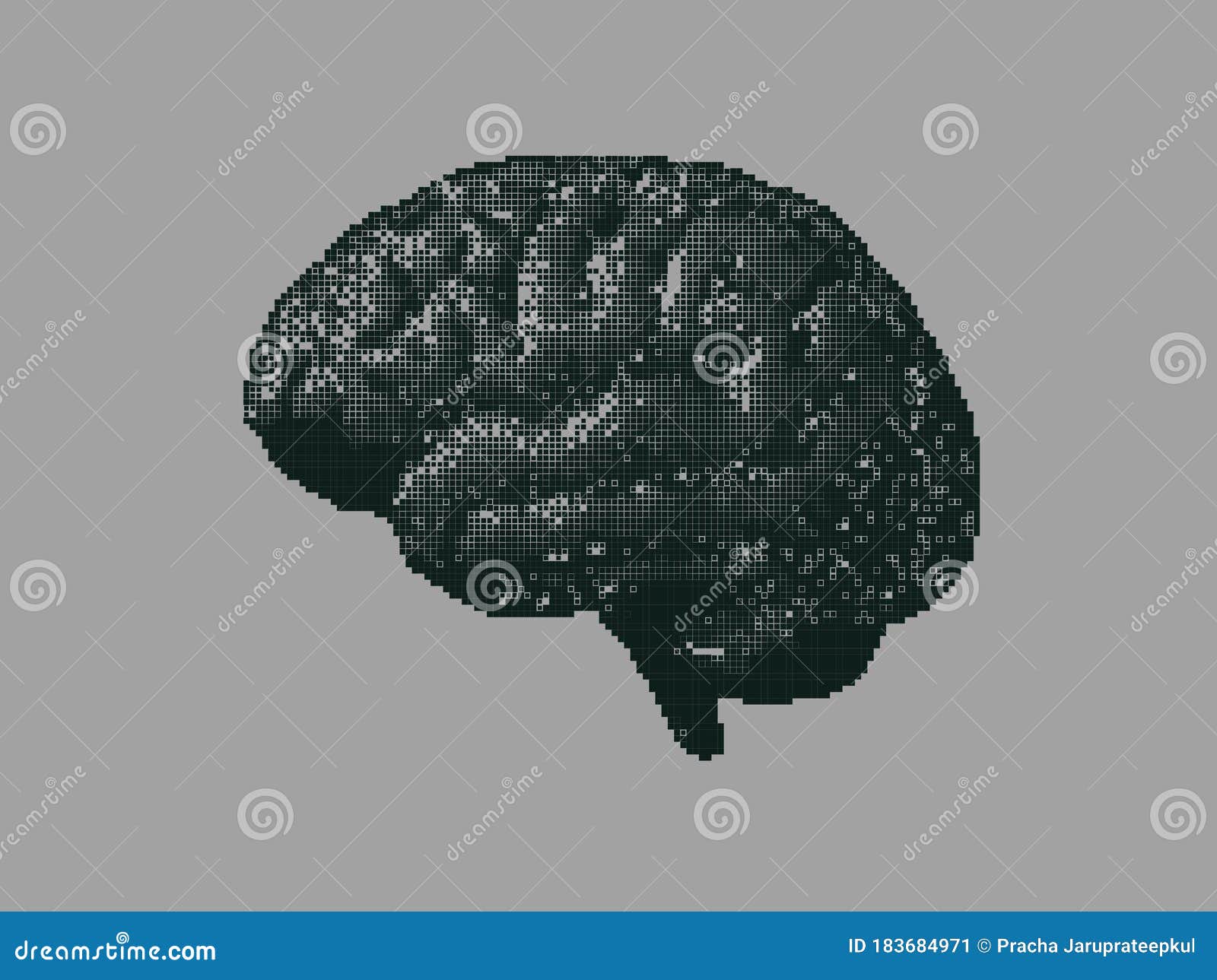 Digital Pixel Brain Illustration on Gray BG Stock Vector - Illustration ...