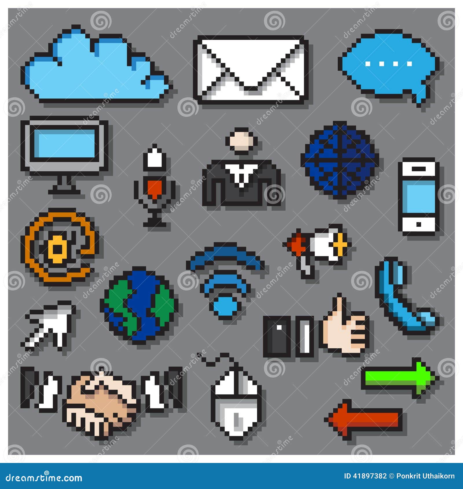 Digital Pixel Communication Icons Set Stock Vector - Illustration of ...