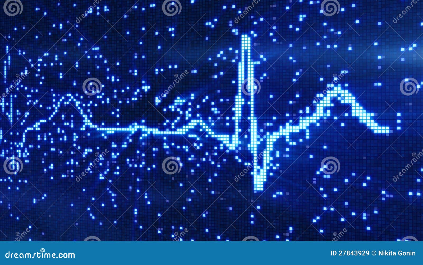 Digital Pixel EKG Blue Background Stock Illustration - Illustration of ...