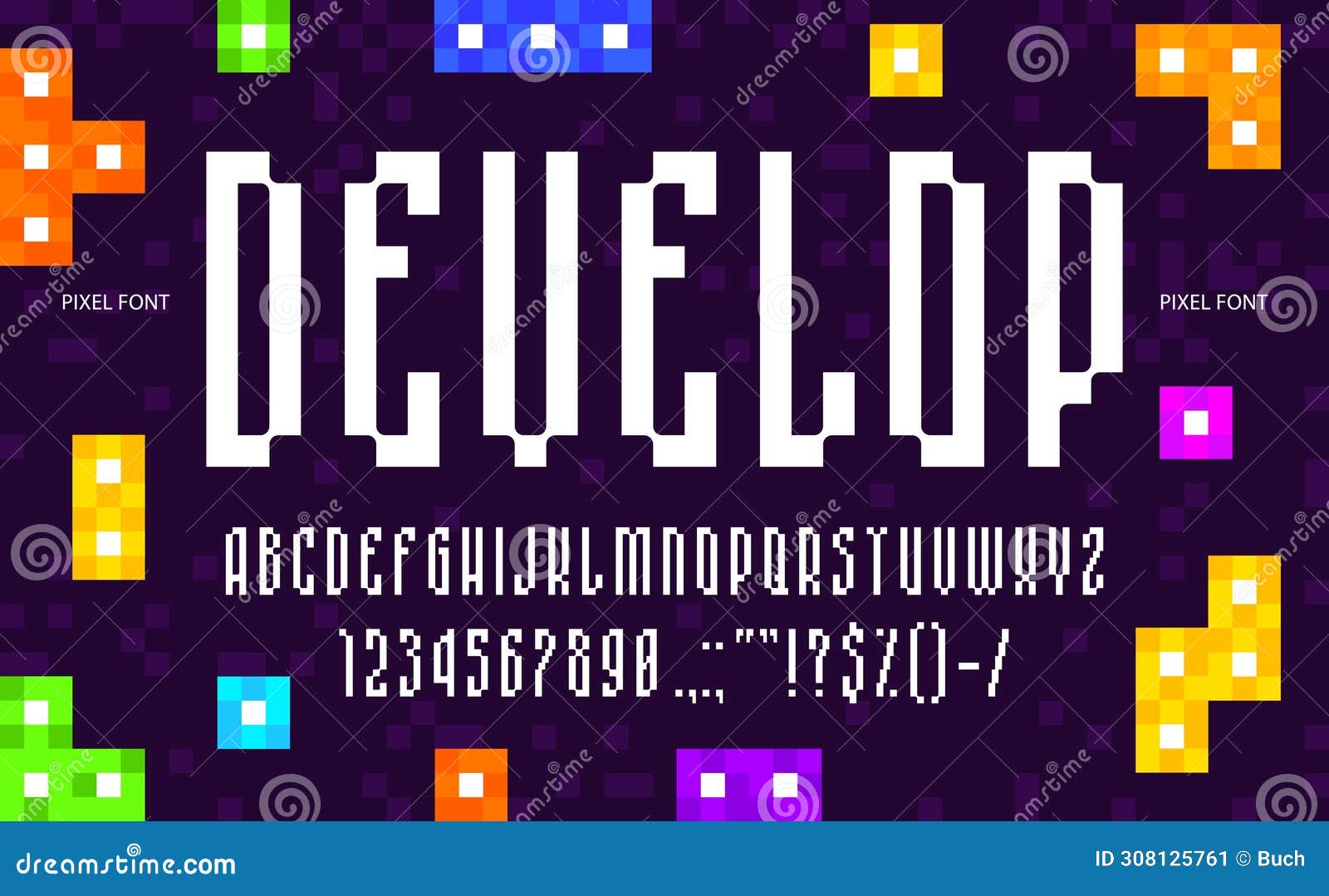 Digital Pixel Font, 8bit Geometric Alphabet Type Stock Illustration ...