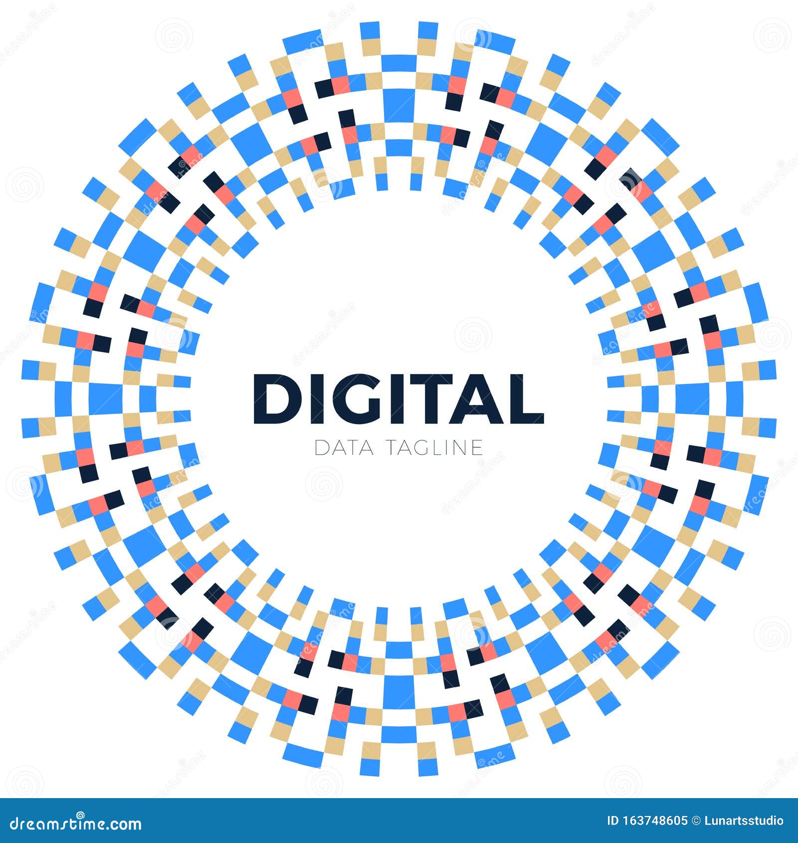 Digital Pixels in Circle Form. Tiny Squares in Round Logo Stock ...