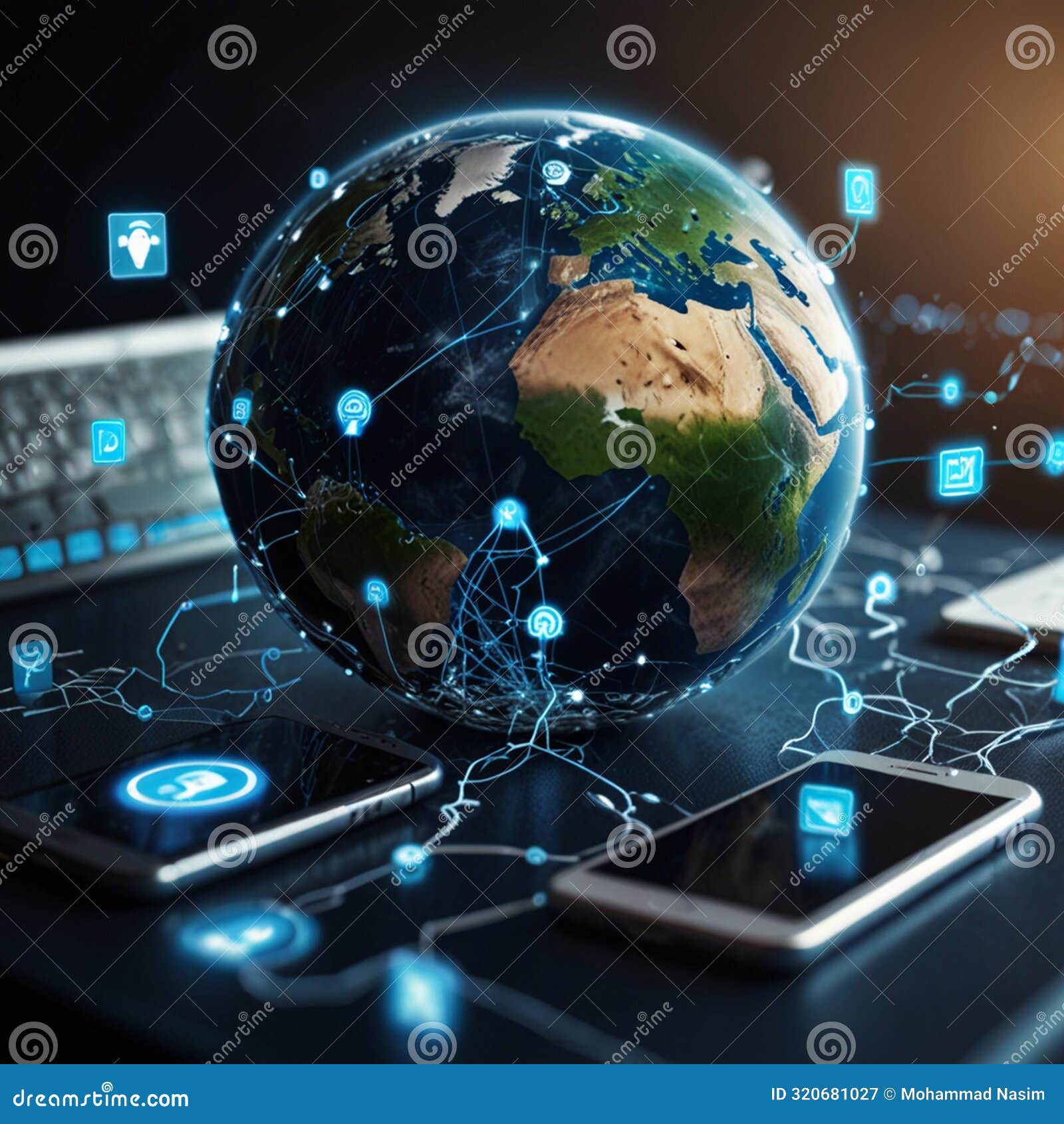Digital Planet Earth Connected with Tech Device Stock Illustration ...
