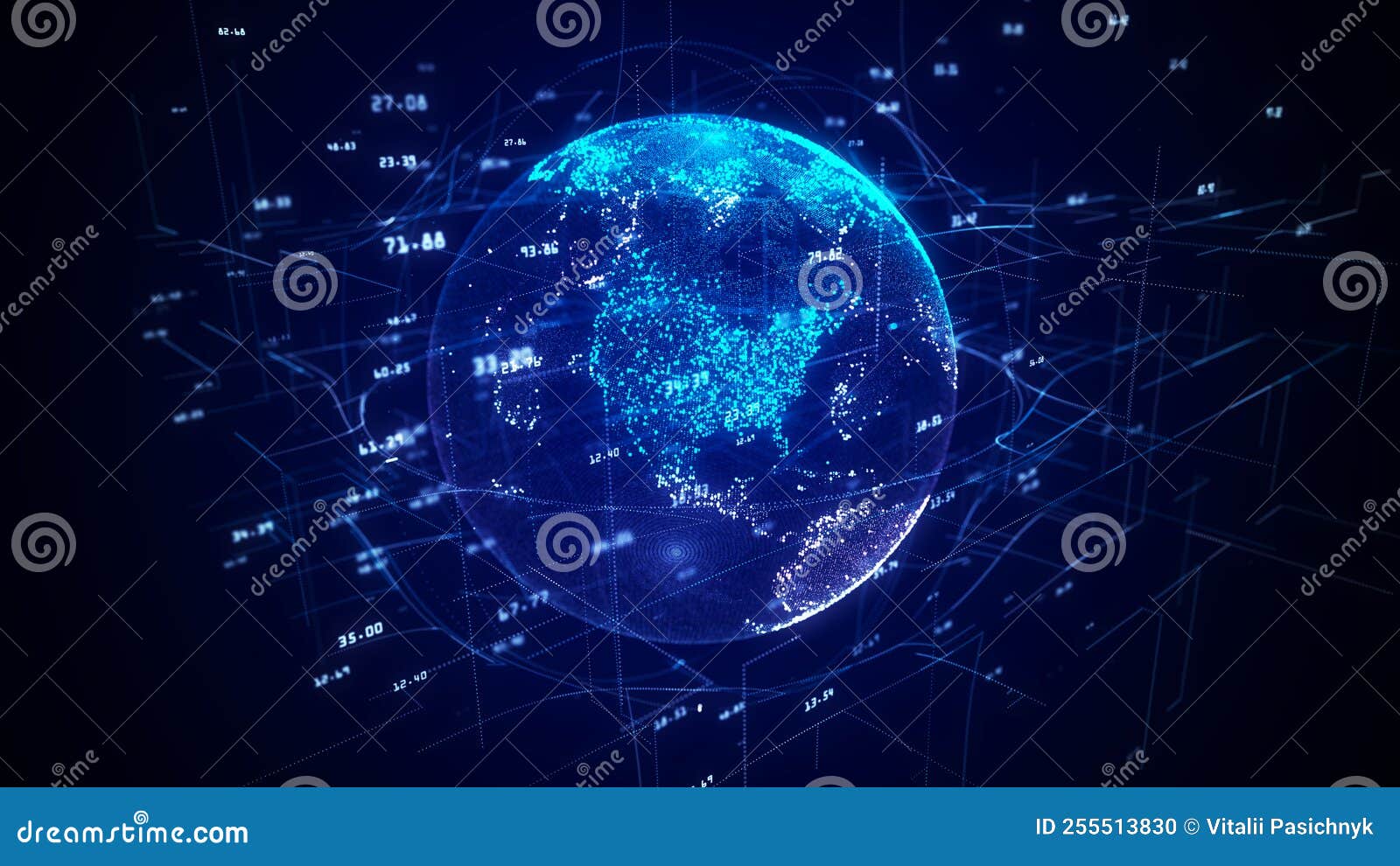 Digital Planet Earth with Particles in Cyberspace. the Flow of ...