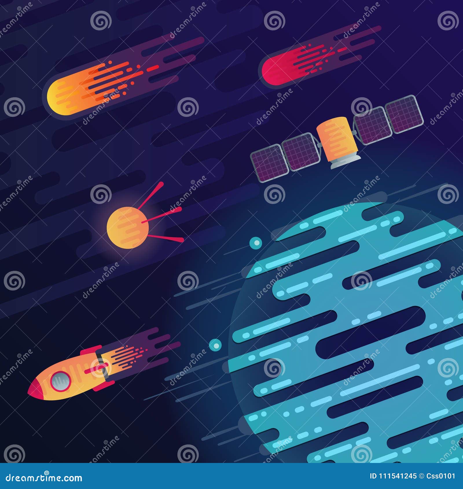 Digital-Planet, Rakete, Meteor, Komet, Satelitte Vektor Abbildung ...