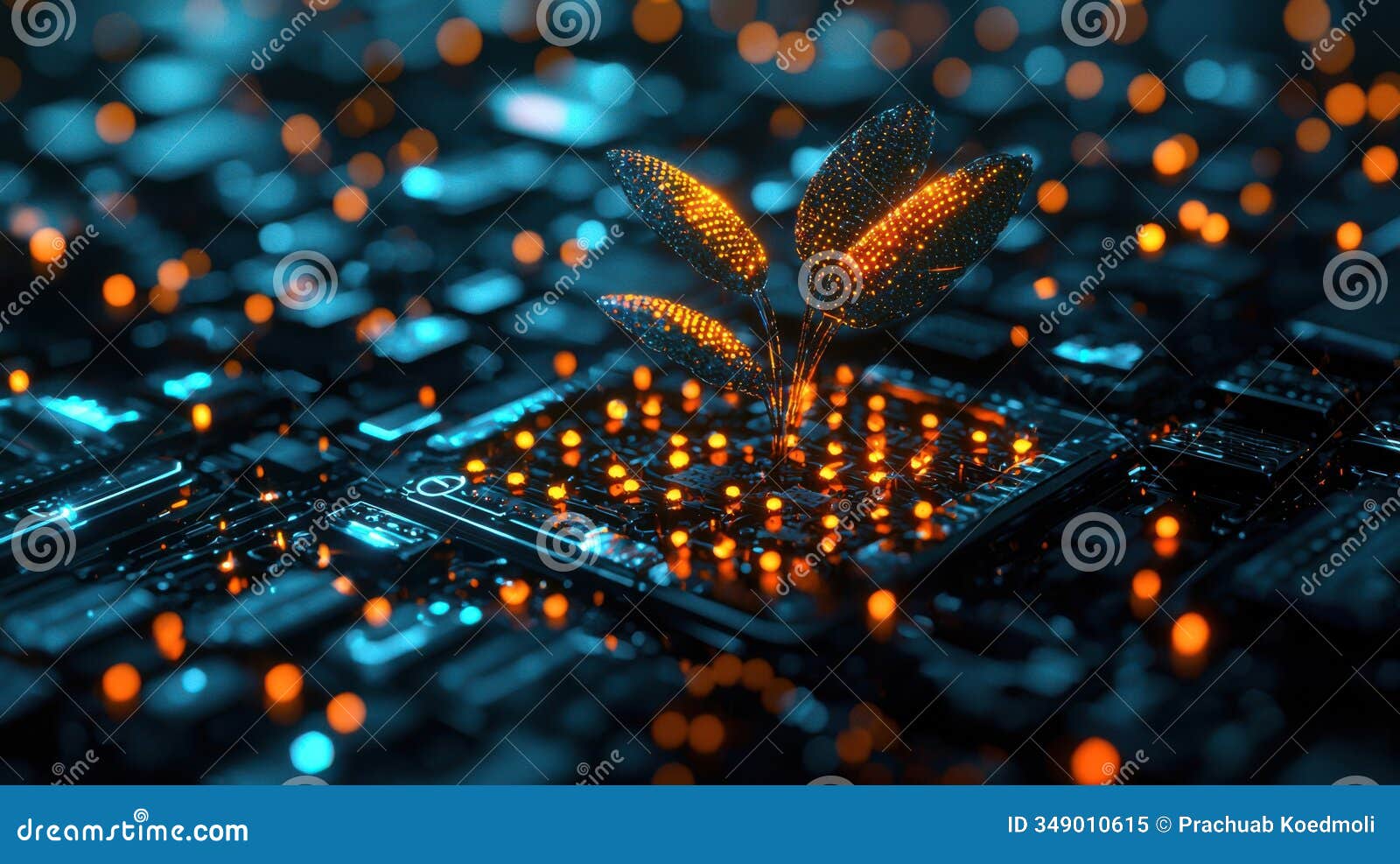 Digital Plant Growing on Tech Circuit Board Stock Illustration ...