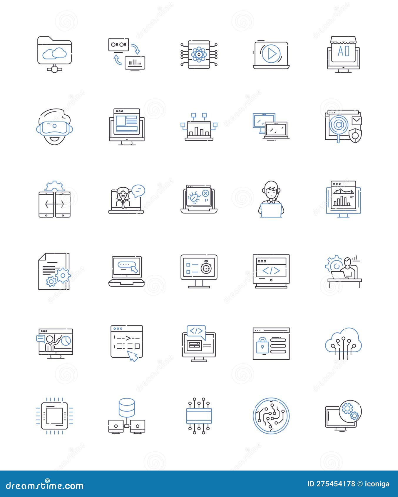 Digital Platform Line Icons Collection. Online, Cloud, Virtual, Mobile ...