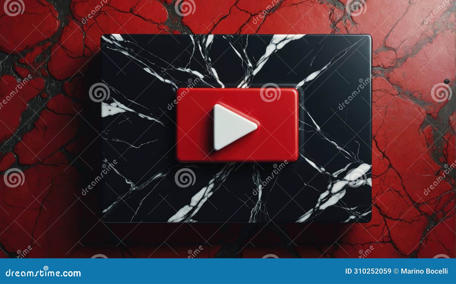 Digital Play Button with Arrow Symbol in Front of a Black Marble Wall ...