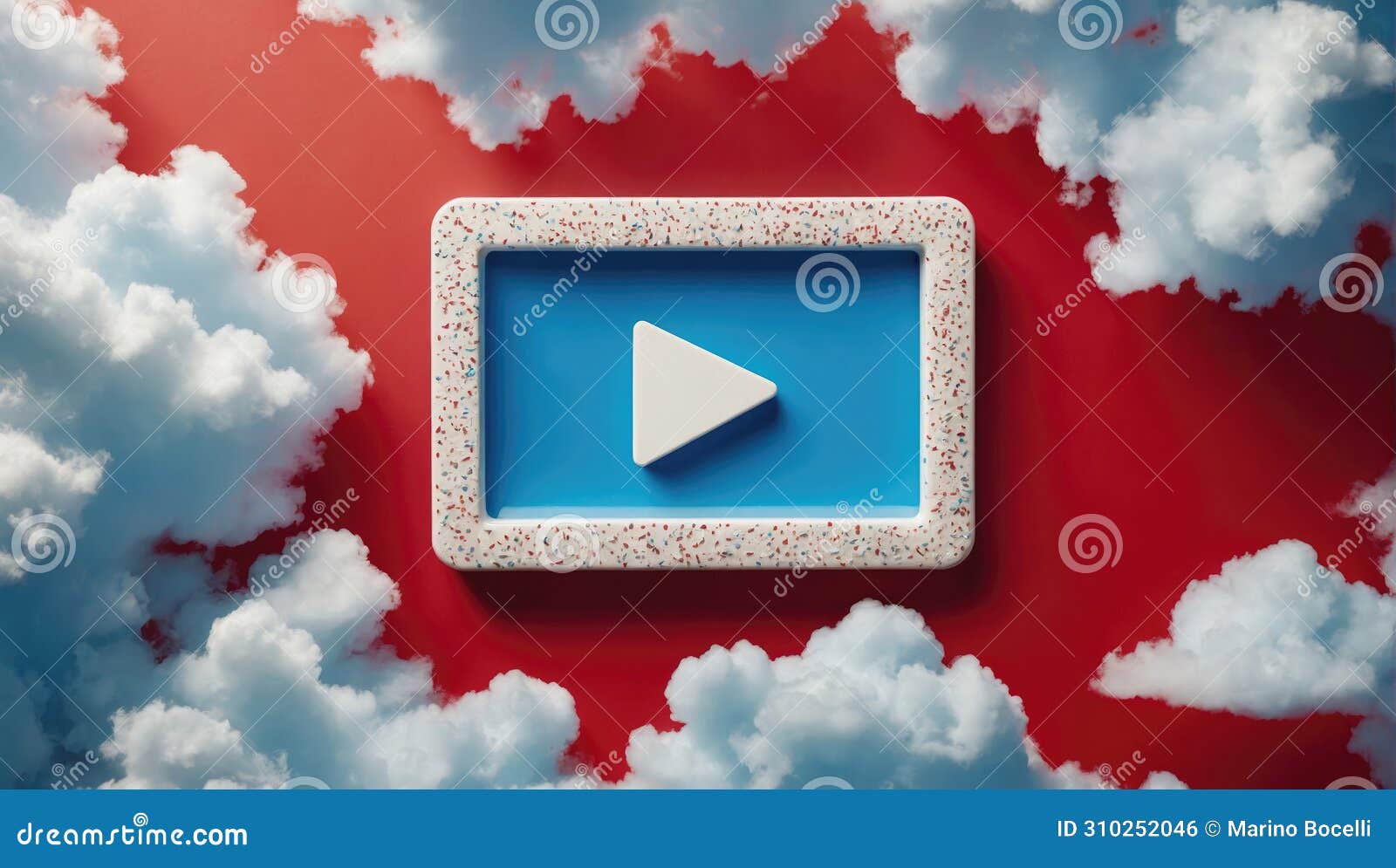 Digital Play Button with Arrow Symbol in Front of Cumulus White Clouds ...