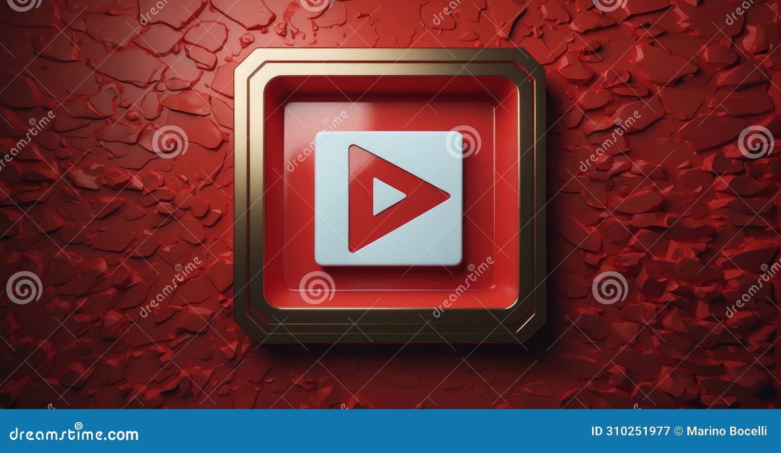 Digital Play Button with Arrow Symbol in Front of a Red Concrete Wall ...
