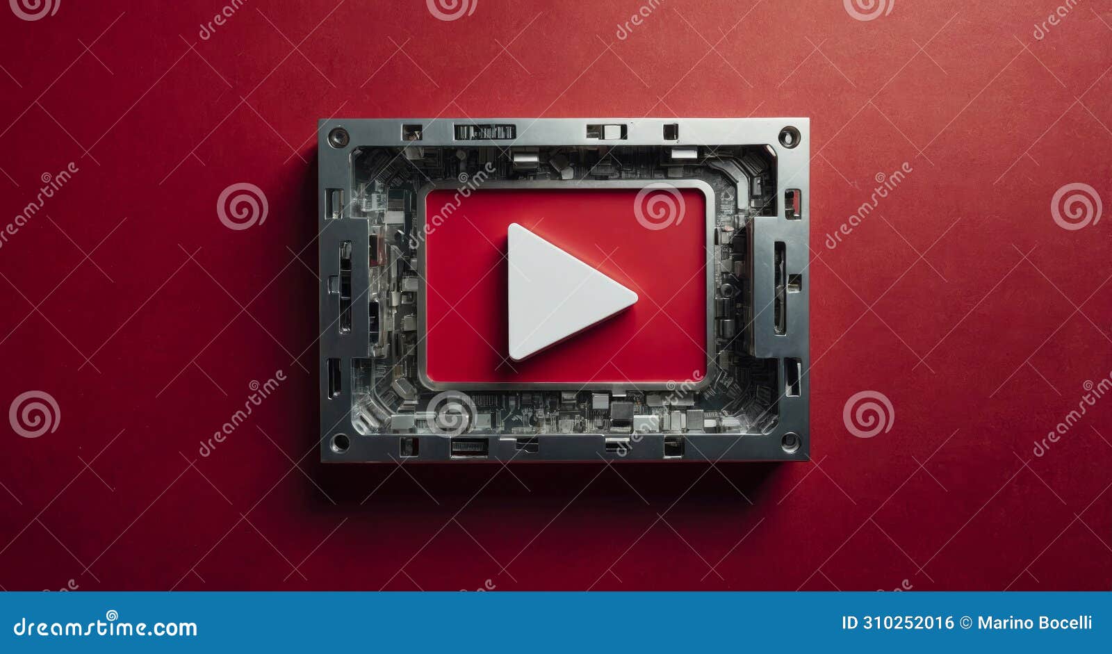 Digital Play Button with Arrow Symbol in Front of a Red Concrete Wall ...