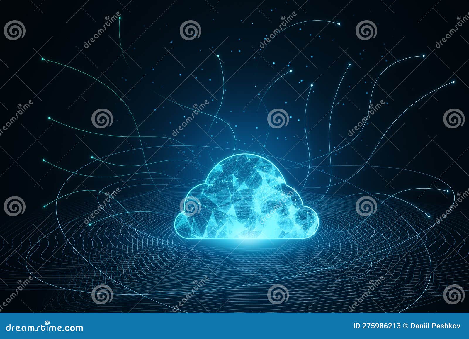 Digital Polygonal Cloud with Lines on Background. Cloud Storage and Computing Concept. 3D ...
