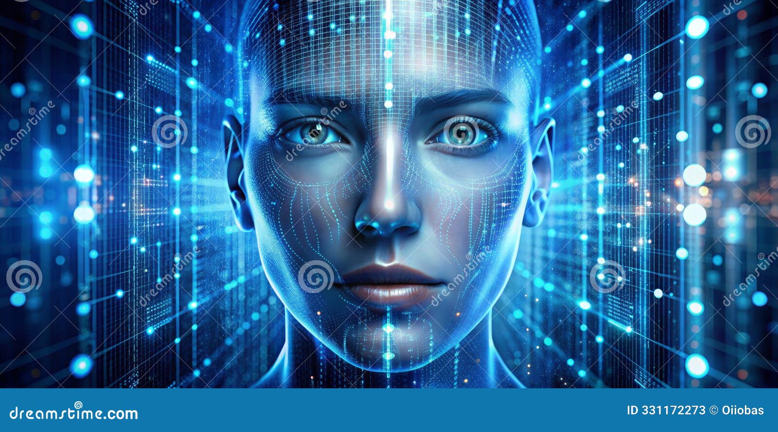 Digital Portrait Woman S Face in a Grid of Code and Data Stock ...
