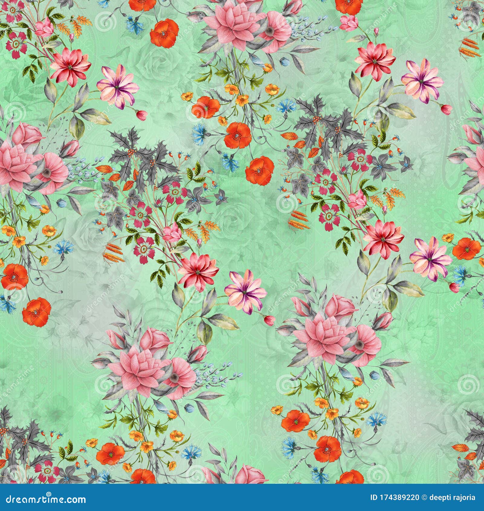 Digital Print Flower Pattern Design Stock Illustration - Illustration ...