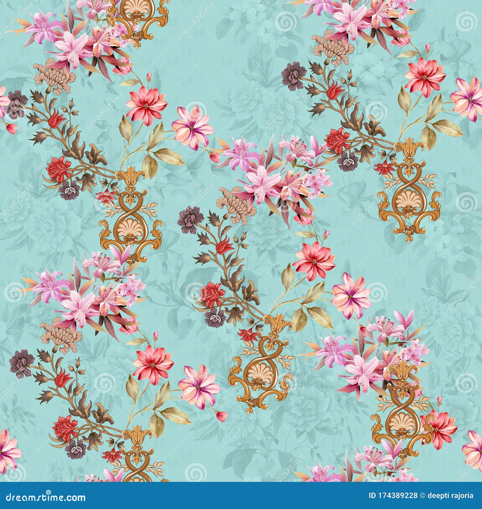 Digital Print Flower Pattern Design Stock Illustration - Illustration ...