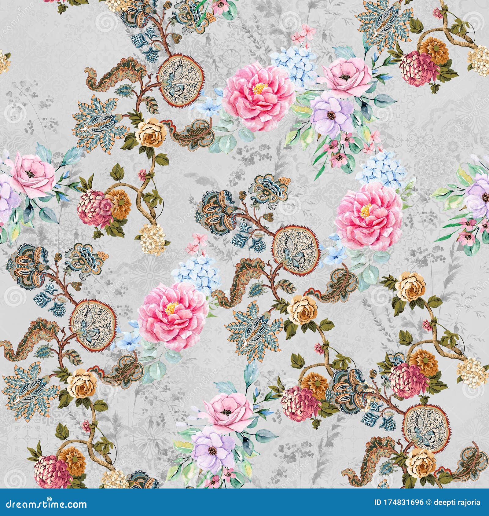 Digital Print Flower Pattern Design Stock Illustration - Illustration ...