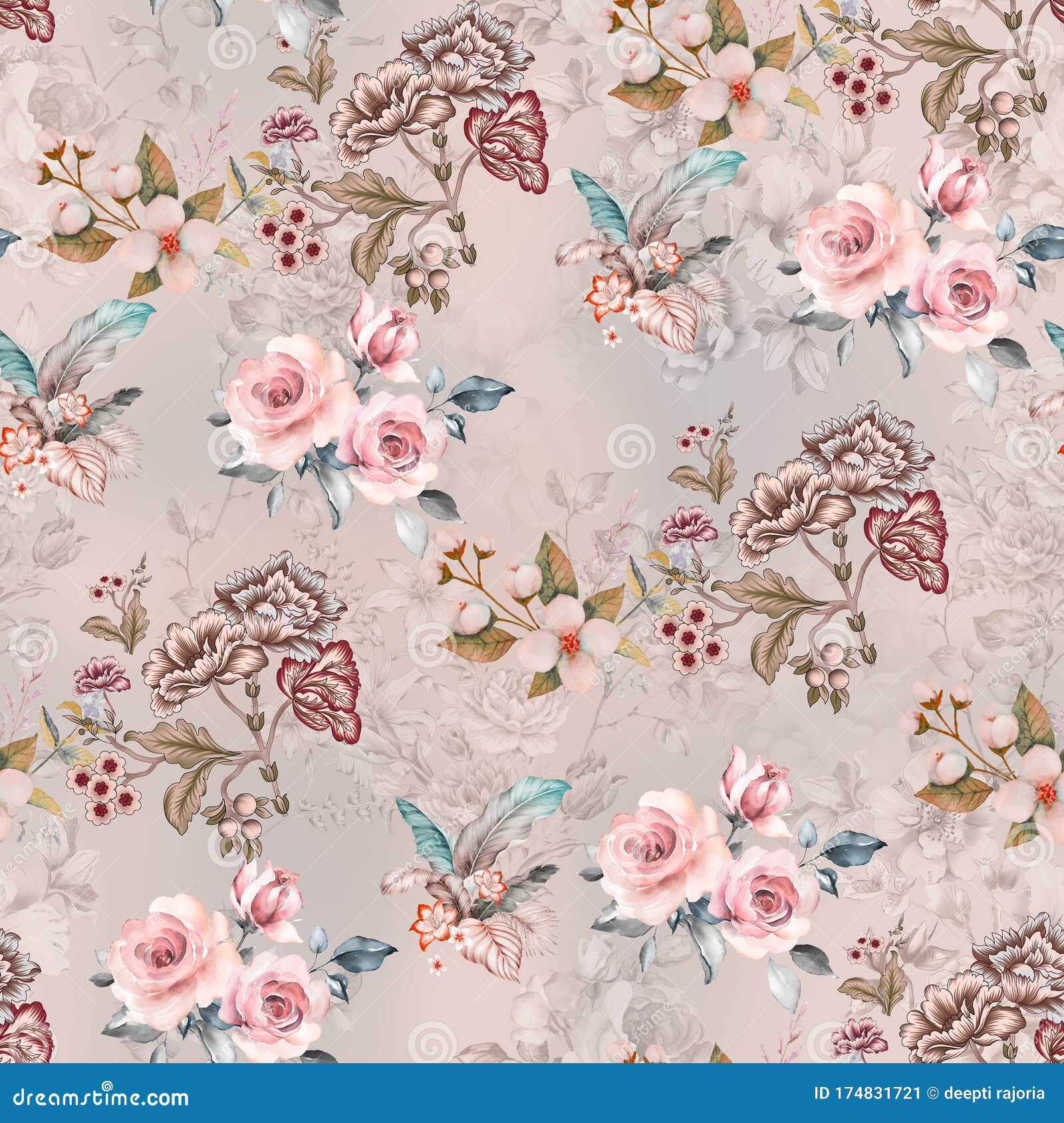 Digital Print Flower Pattern Design Stock Illustration - Illustration ...