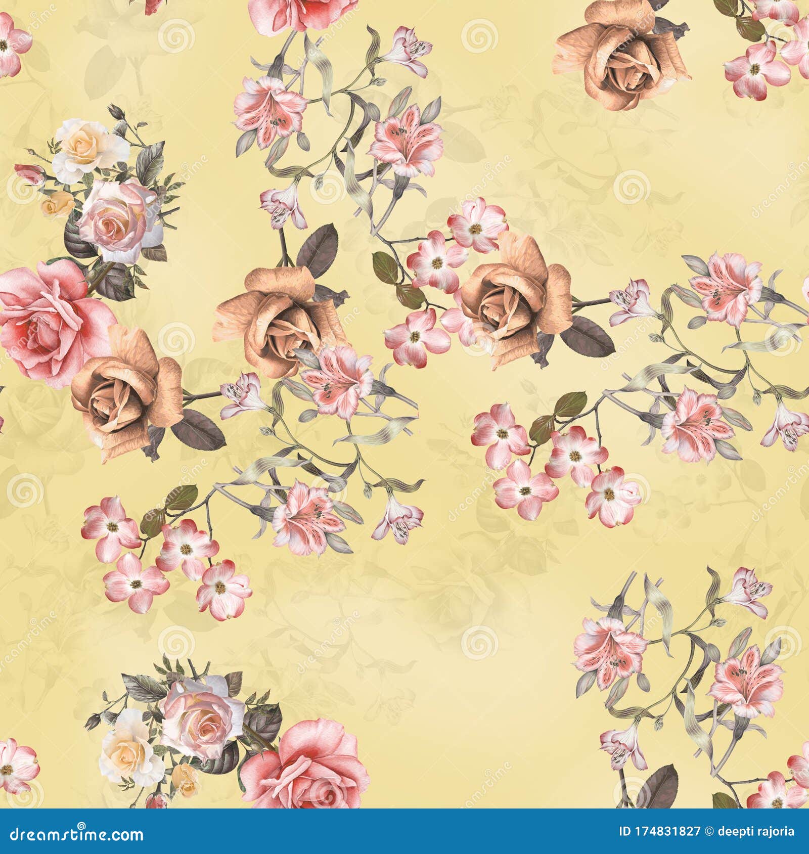 Digital Print Flower Pattern Design Stock Illustration - Illustration ...