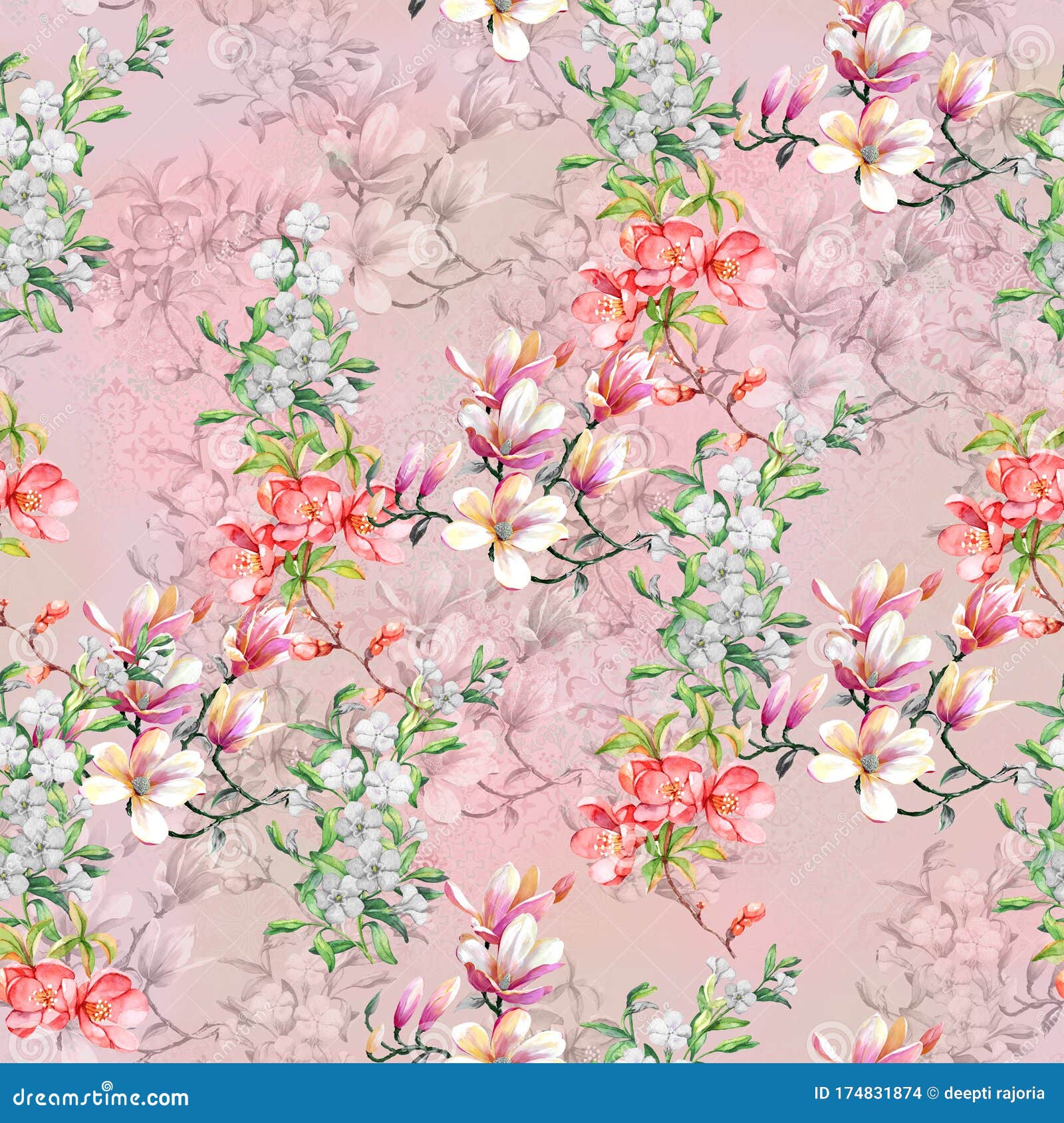 Digital Print Flower Pattern Design Stock Illustration - Illustration ...