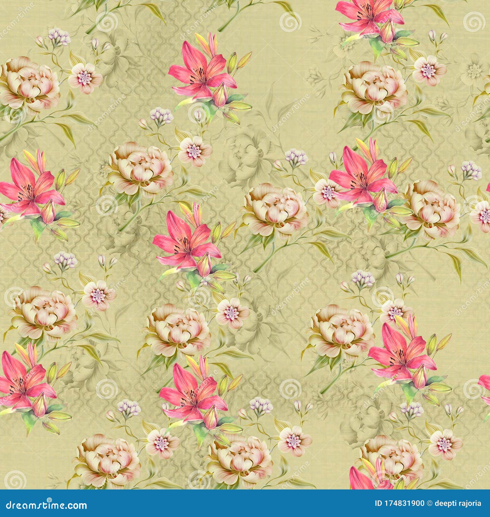 Digital Print Flower Pattern Design Stock Illustration - Illustration ...