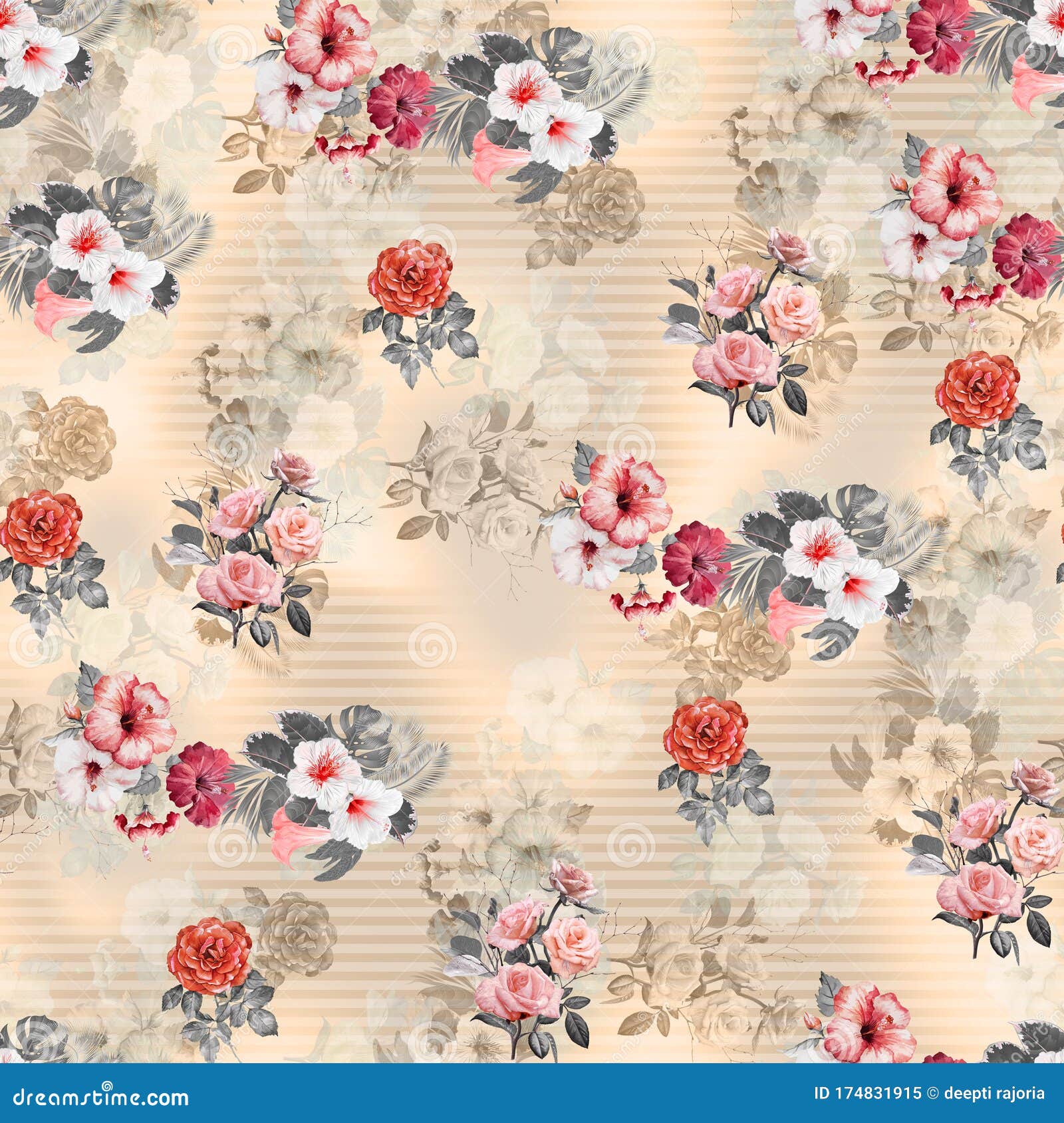 Digital Print Flower Pattern Design Stock Illustration - Illustration ...