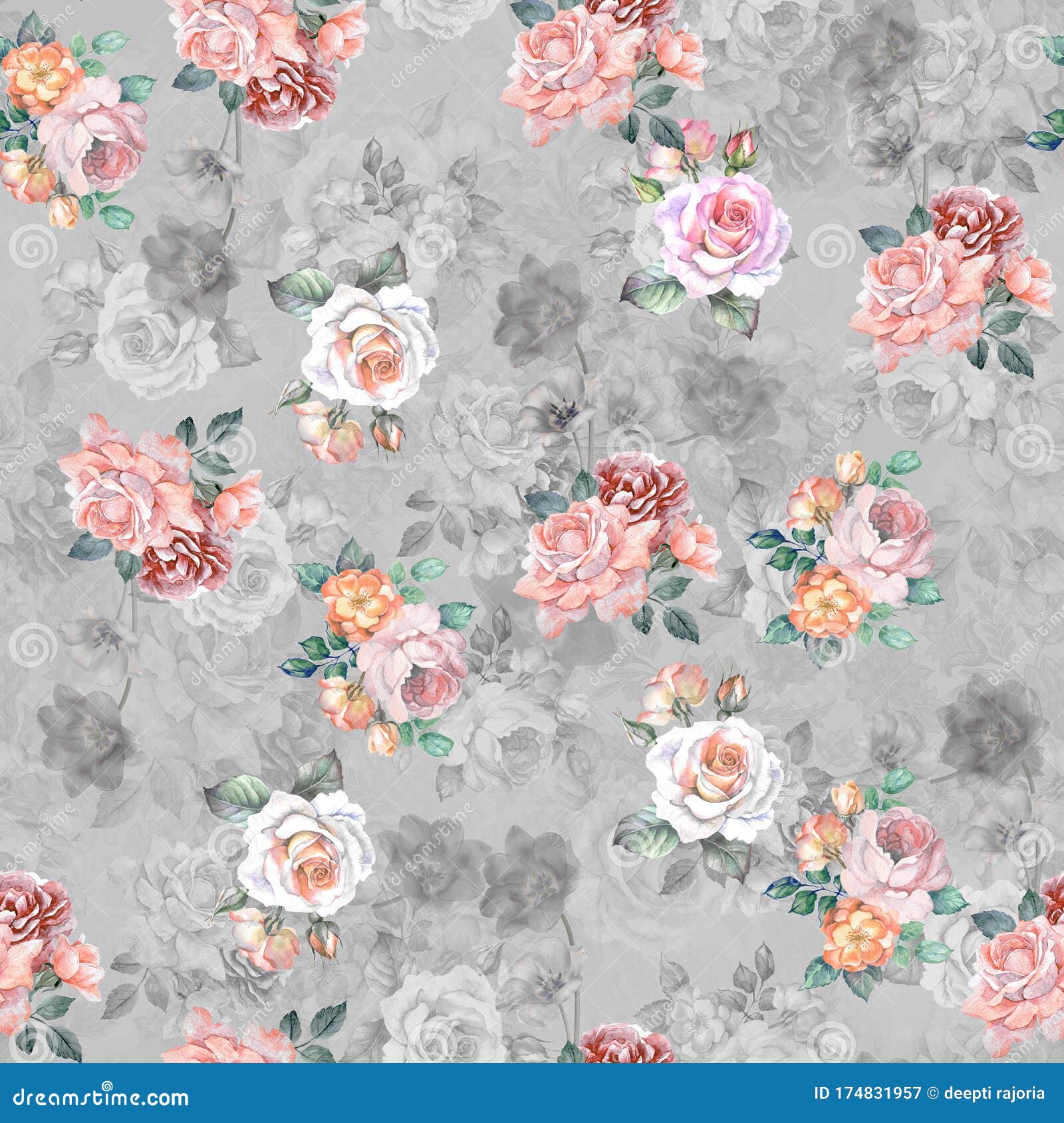 Digital Print Flower Pattern Design Stock Illustration - Illustration ...