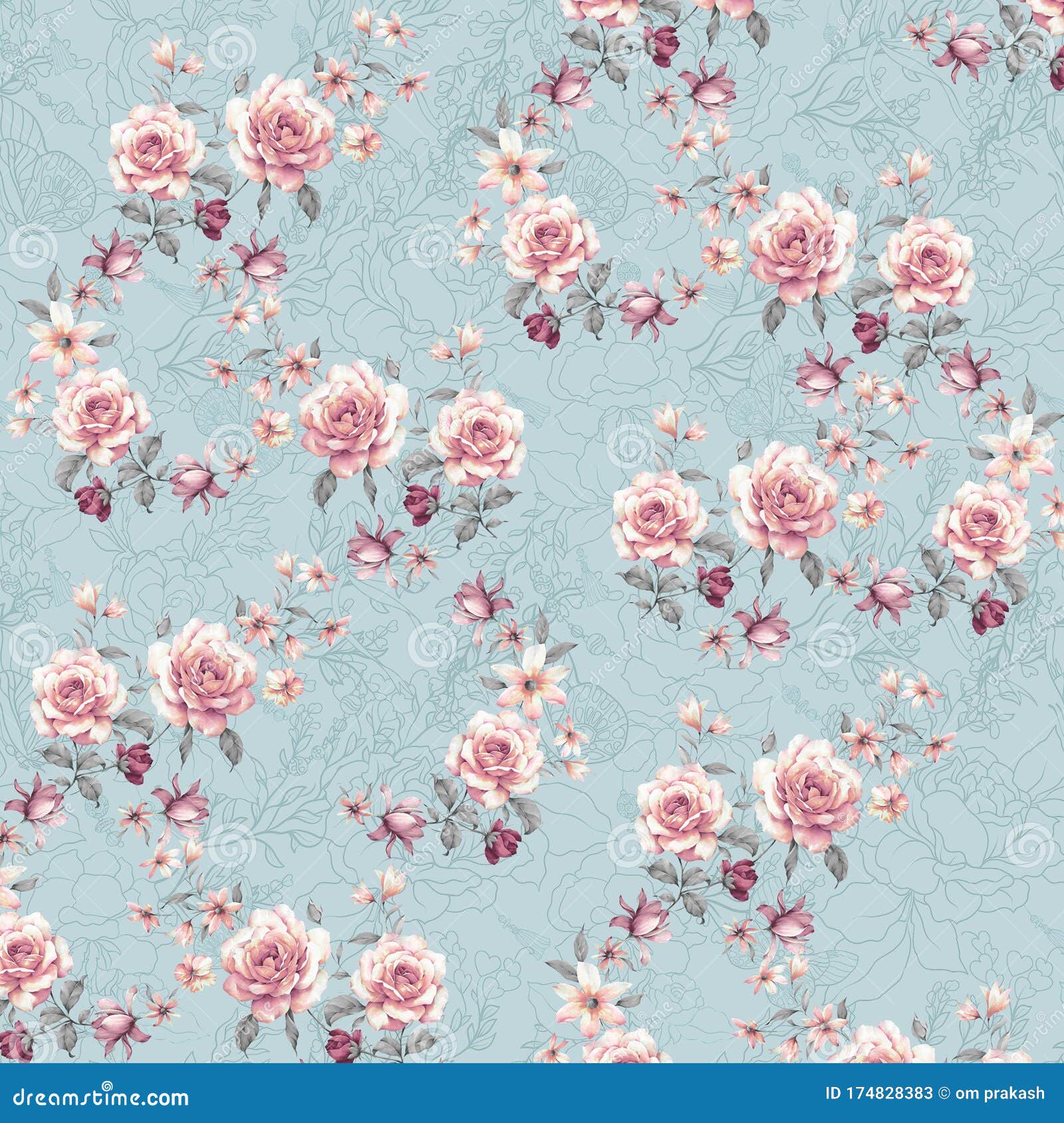 Digital Print Flower Pattern Design Stock Illustration - Illustration ...