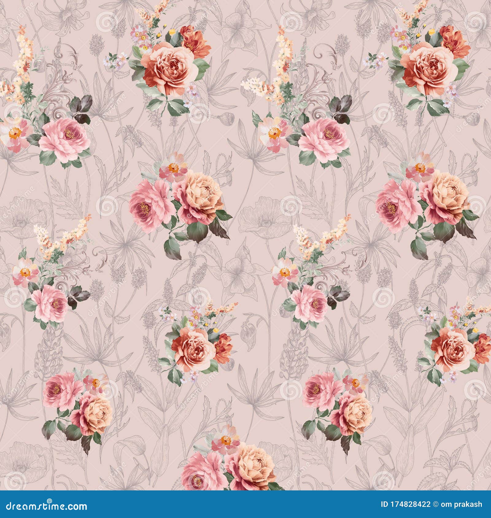 Digital Print Flower Pattern Design Stock Illustration - Illustration ...