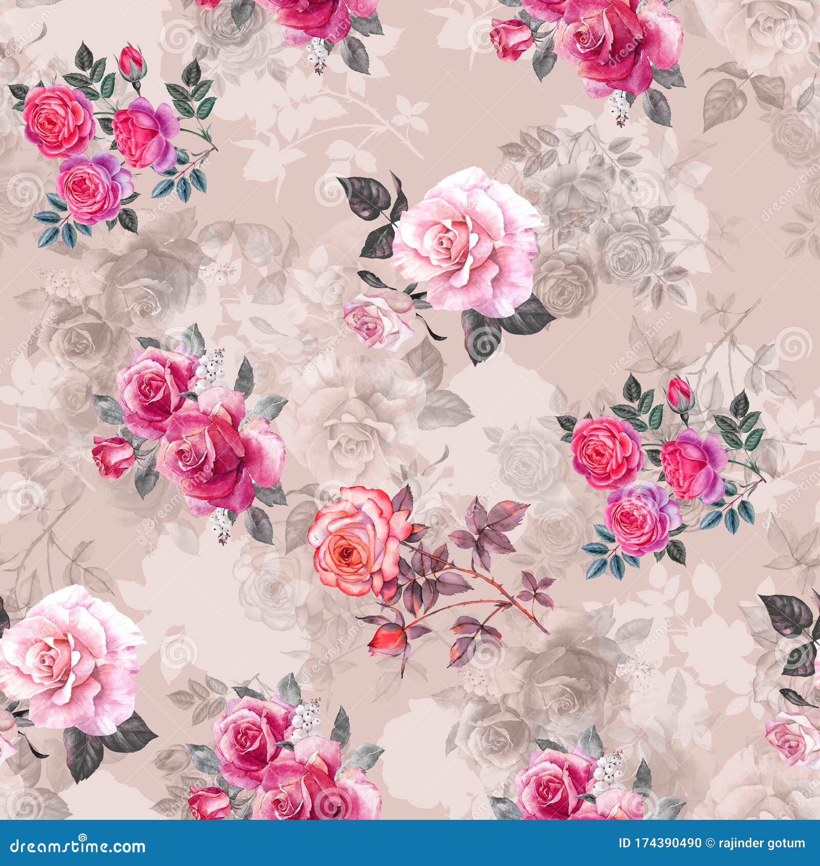 Digital Print Flower Pattern Design Stock Illustration - Illustration ...