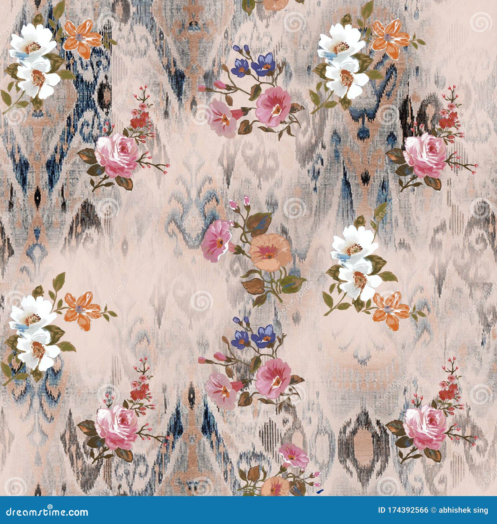 Digital Print Flower Pattern Design Stock Illustration - Illustration ...