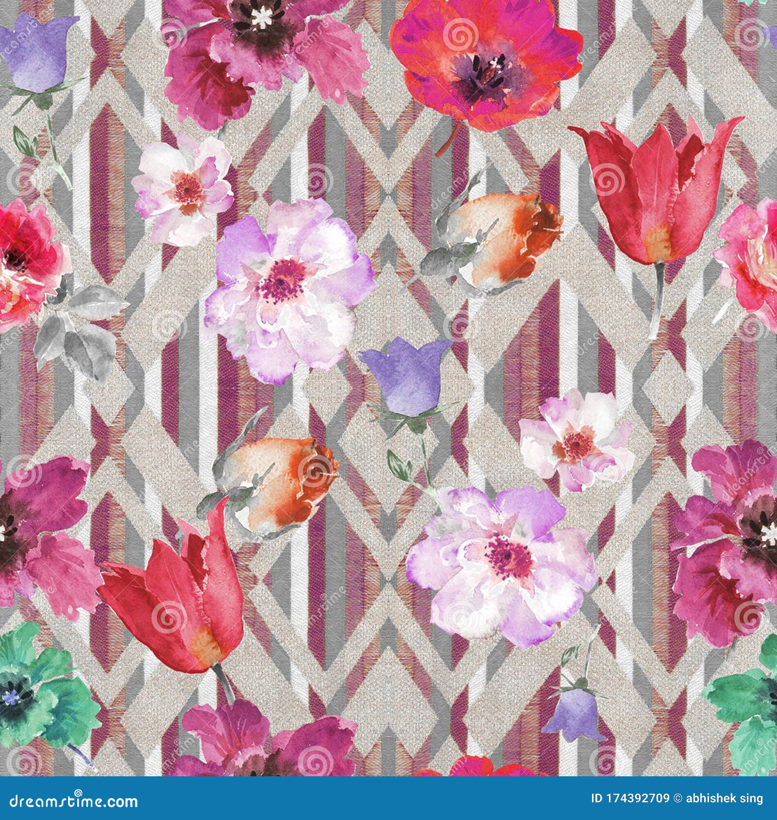 Digital Print Flower Pattern Design Stock Illustration - Illustration ...